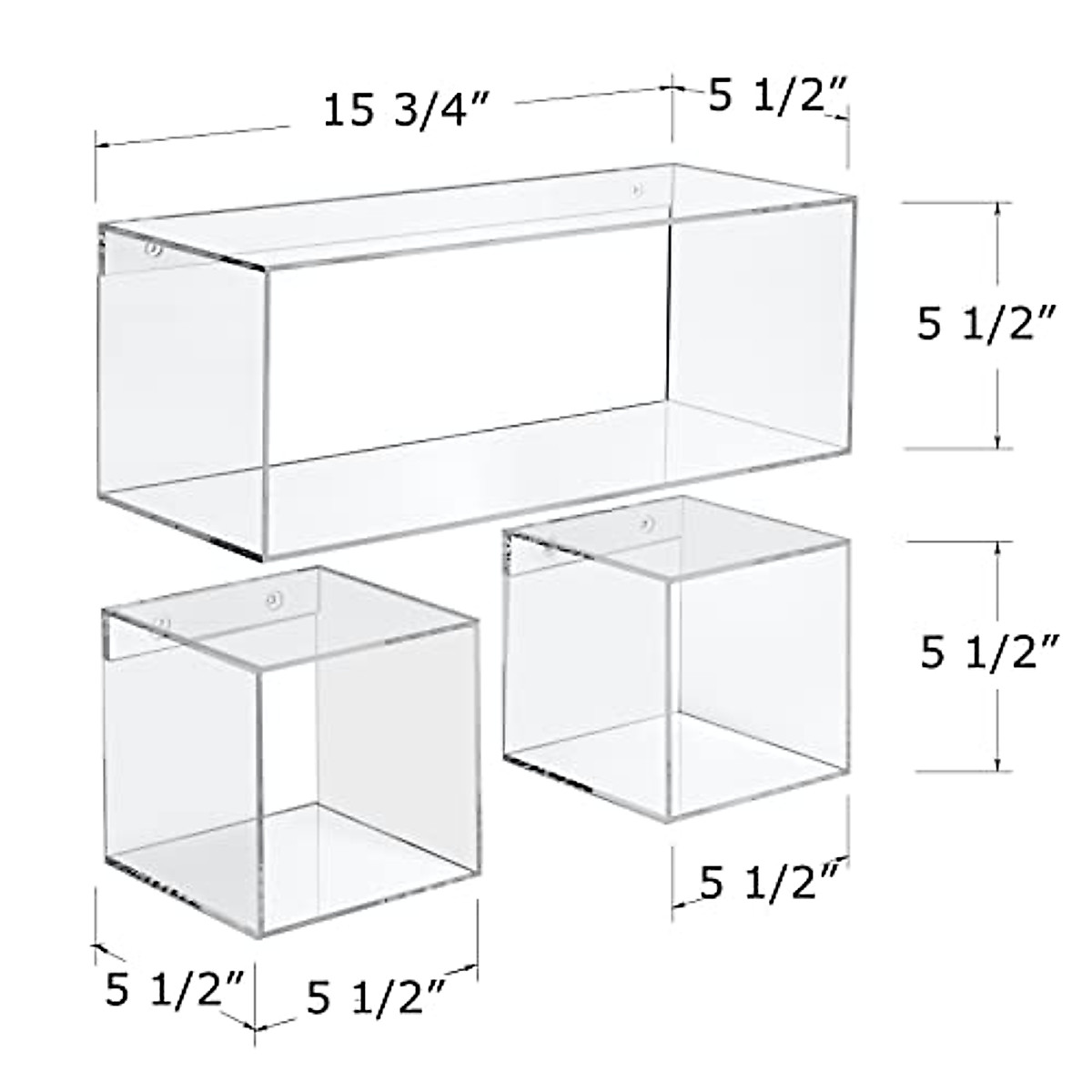 Red Co. Crystal Clear Acrylic Floating Storage 4 Sided Wall Shelves - Bathroom Shelf, Makeup Cosmetics Display Organizer Rack | Set of 3