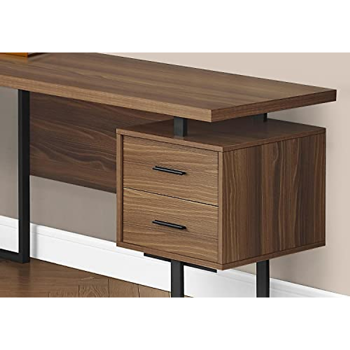 Monarch Specialties 7610 Computer Desk, Home Office, Corner, Left, Right Set-up, Storage Drawers, 70" L, L Shape, Work, Laptop, Metal, Laminate, Walnut, Black Desk-70 R Face, 71" L x 71" W x 30" H