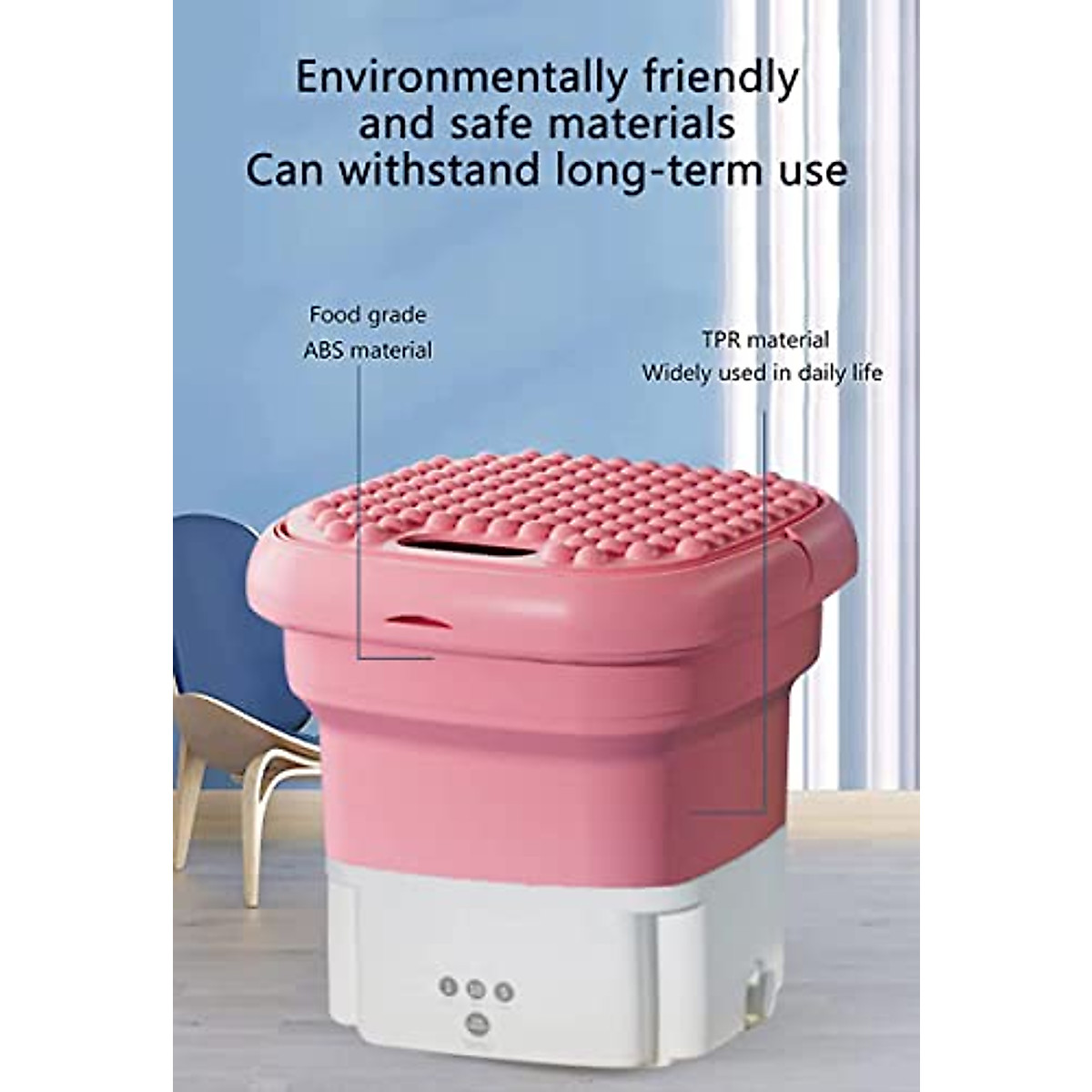 Portable Washing Machine, Mini Foldable Washer and Spin Dryer Small Foldable Bucket Washer for Camping, RV, Travel, Small Spaces, Lightweight and Easy to Carry (Pink)