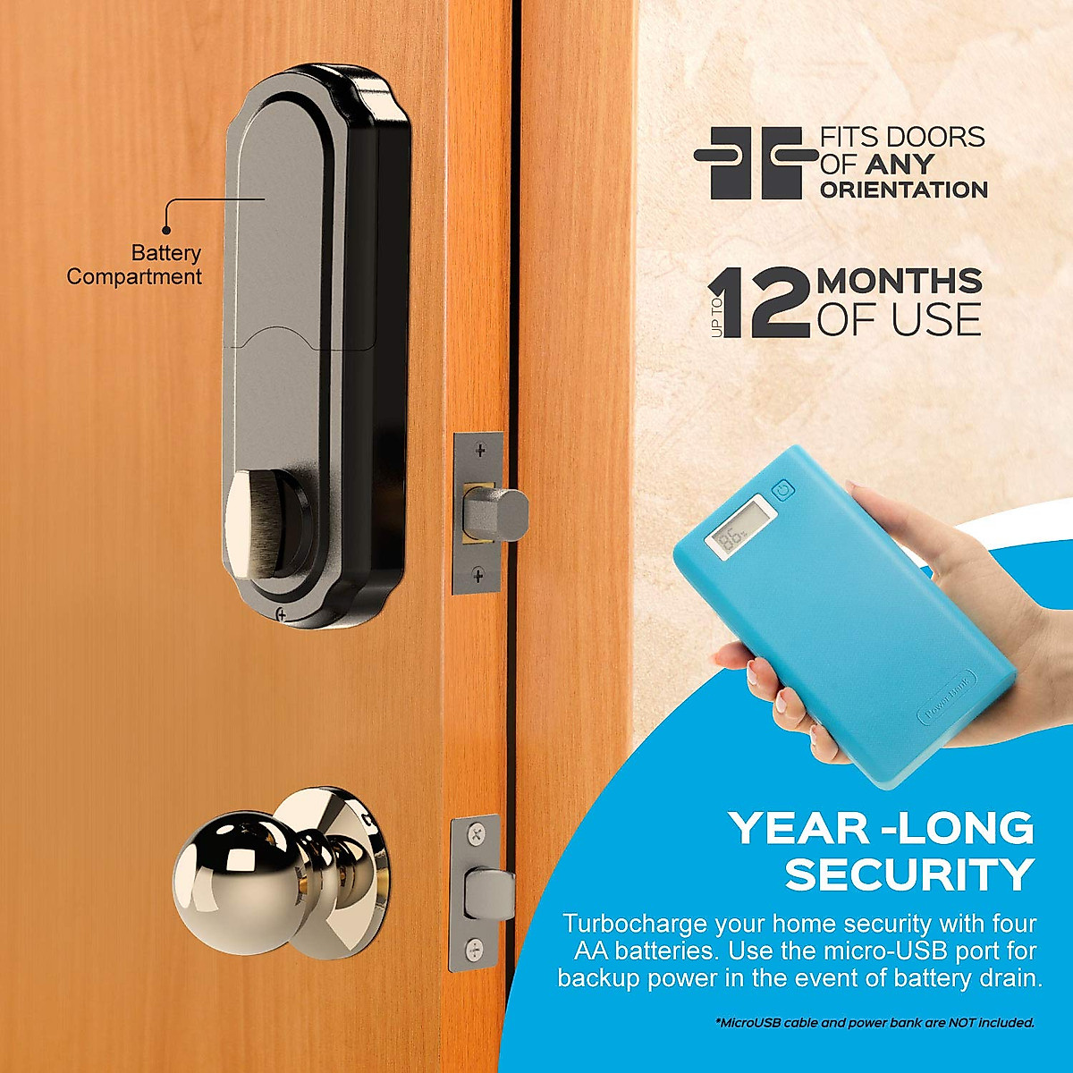 TURBOLOCK Digital Door Lock with Keypad, Front Door Handle Set with Digital Deadbolt & Door Handle, Fits Thicker Doors up to 2” – 3 Physical Keys, IP65, Easy Installation (TL116 + TL121) (Bronze)