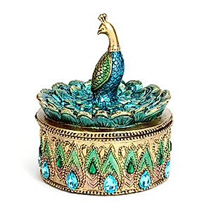 Bits and Pieces - Peacock Keepsake Box - Peacock Art - Golden Jewelry Box