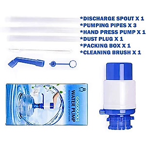 Water Bottles Pump Blue Manual Hand Pressure Drinking Fountain Pressure Pump Water Press Pump with an Extra Short Tube and Cap Fits Most 5 Gallon Water Dispenser