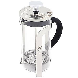 Any Morning French Press Coffee and Tea Maker, Borosilicate Glass Coffee Press, Stainless Steel Filter, Durable and Heat Resistant, Silver (600 ml, 20 oz, 2 Cup)