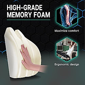 Achiou Lumbar Support Pillow for Office Chair, Back Support Pillow for Back Pain Relief, Car Seat Computer Gaming Chair Pad, Memory Foam Back Cushion, Improve Posture Cushion