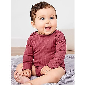 Simple Joys By Carter's Unisex Baby 4-pack Long-sleeve Pointelle Bodysuits Bodystocking, Dusty Pink/Grey/Light Burgundy/White Floral, 3-6 Months US