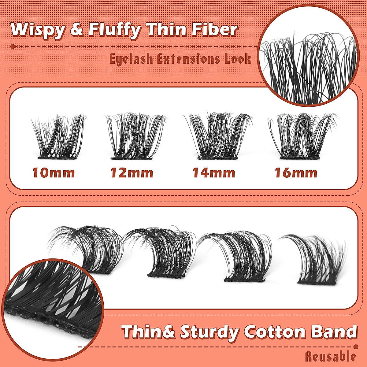 Lash Clusters Wispy DIY Eyelash Extension Individual Lashes 7-15MM D Curl Fluffy Cat Eye Lash Clusters Extension 9 Pairs 72Pcs Self Application at Home by JIMIRE