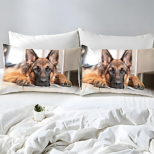 Brown German Shepherd California King Duvet Cover Animal Print Bedding Soft Microfiber Comforter Cover and 2 Pillow Shams 20"X36", Bed Set Duvet Covers with Zipper for Home Room Decor
