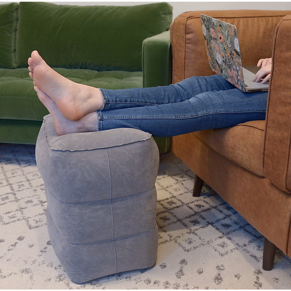 Fig and Blossom [2-Pack] Inflatable Bed Bumper with Pump for Toddlers, Kids, Elderly/Inflatable Airplane Footrest Pillow Bundle