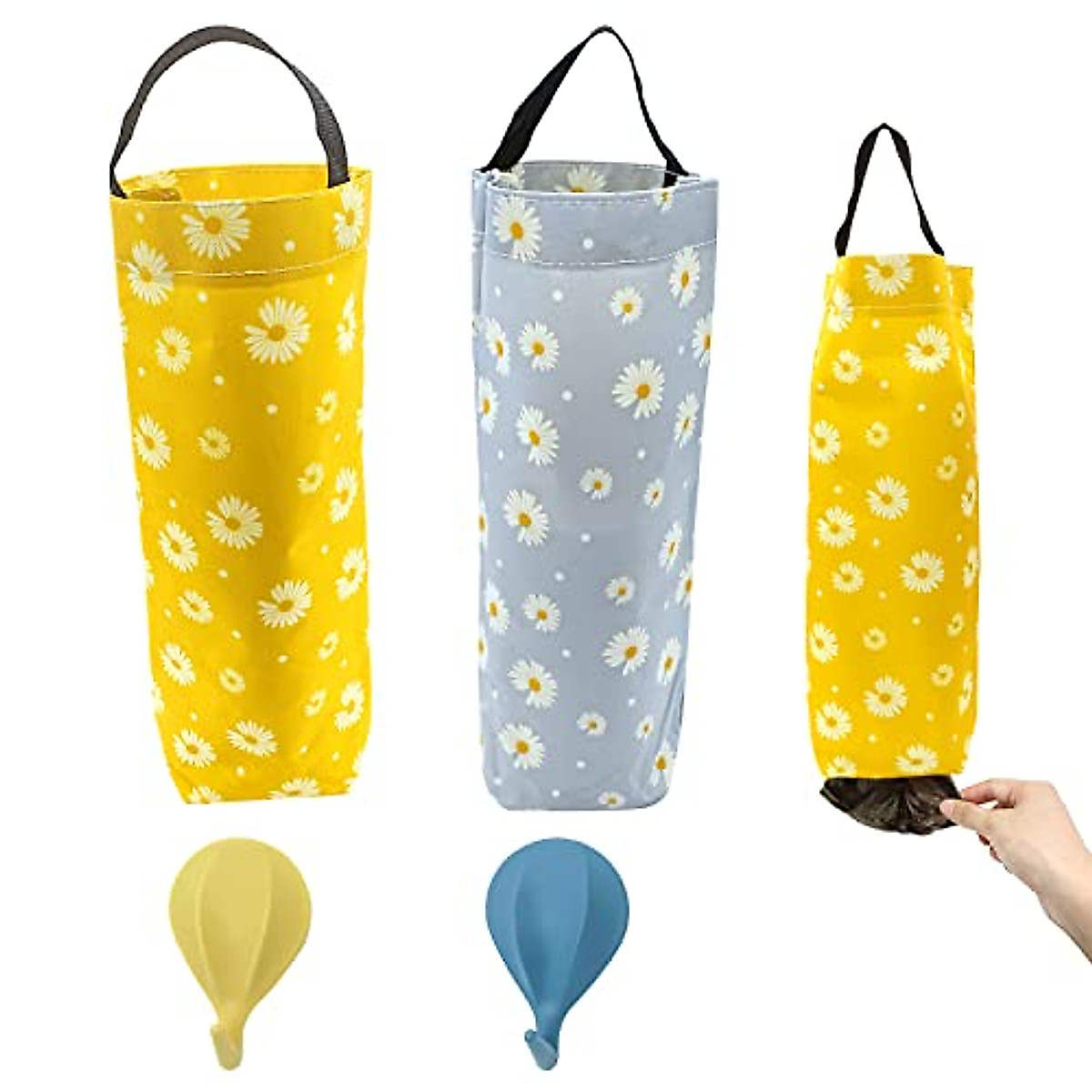 2 Packs Plastic Bag Dispenser for Grocery Bags, Convenient Hanging Kitchen Foldable Garbage Plastic Storage Holder Bag with 2 Hooks, Suitable for Home and Kitchen Organizer Bags