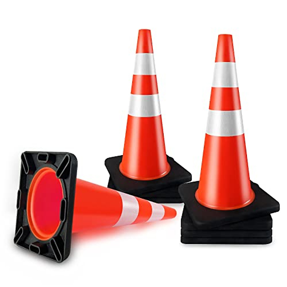 Traffic Cones 28 inch PVC Orange 8 Pack Heavy Duty Black Base Construction with Reflective Collars Fit Parking Lot,Driveway Road Traffic Control Safety Cones