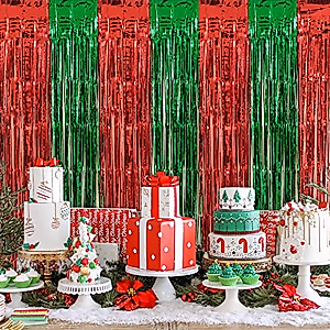 LYUBASA 3 Pack Christmas Party Decorations, Red and Green Tinsel Foil Fringe Curtains,Ugly Sweater theme Photo Booth Prop Streamer Backdrop decor Indoor outdoor Party Supplies for Happy New Year party