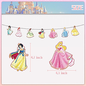 KUNGOON Princess Birthday Decorations,Princess Party Decorations Banner for Kids,Princess Girls Happy Birthday Banner Decor.(Seven princesses)