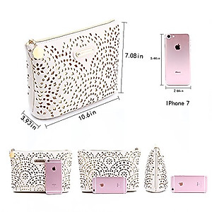 Makeup Bag, Wuhua Gold Pattern Cosmetic Bag with Zipper, Toiletry/Travel Bag for Brushes Jewelry Accessories Collection, Single Layer Storage Bag for Women