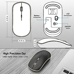 JOYACCESS J Silent Mouse Wireless, Portable Wireless Computer Mouse with 5 Adjustable DPI Levels, USB Mouse for Desktop, Notebook, MacBook, Chromebook, PC (Black Gold)