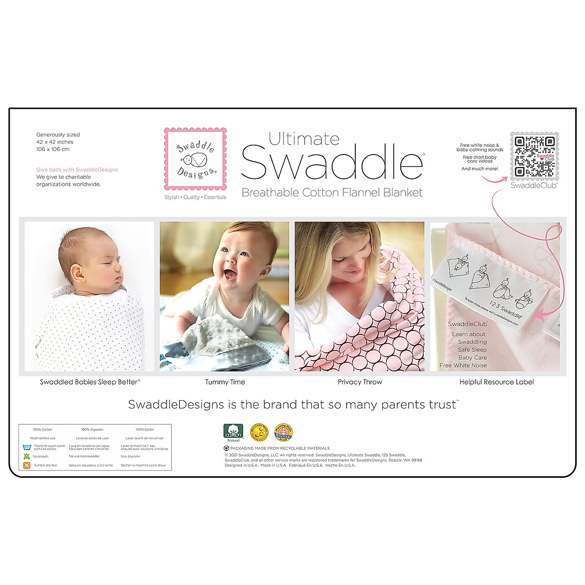 SwaddleDesigns Large Receiving Blanket, Ultimate Swaddle for Baby Boys, Girls, Softest US Cotton Flannel, Best Shower Gift, Made in USA, Pastel Blue Paisley (Mom's Choice Award Winner)