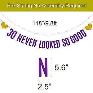 30 NEVER LOOKED SO GOOD Banner, Pre-Strung,Purple Glitter Paper Banner Sign Garlands,30th Birthday Party Decorations Supplies,Letters Purple,SUNbetterland