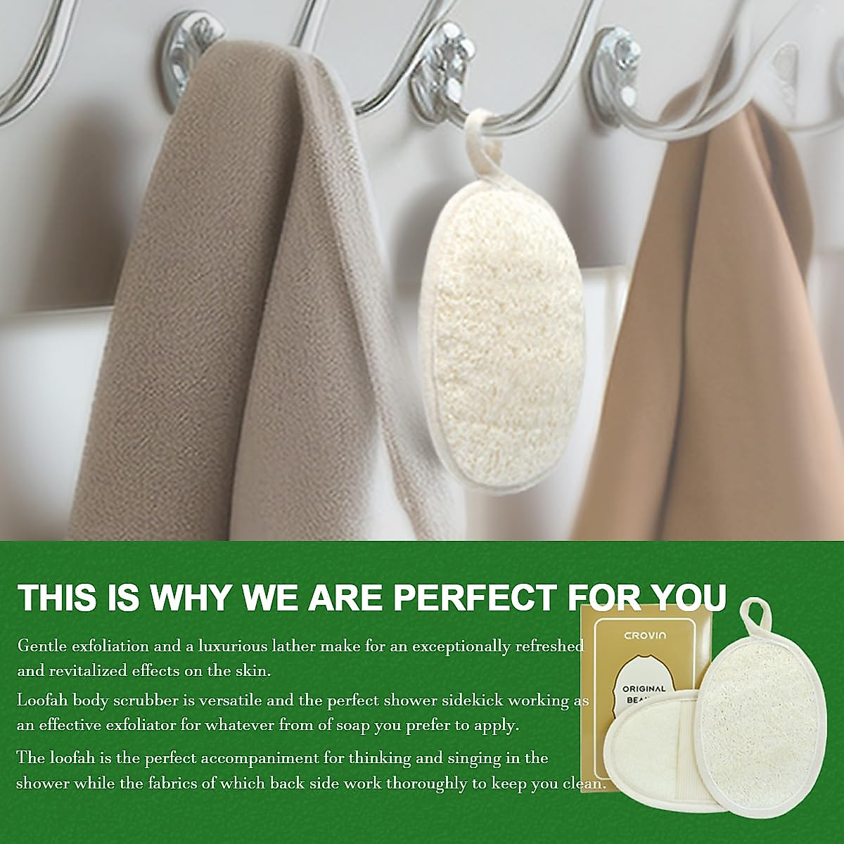 CROVIN Natural Loofah Exfoliating Body Scrubber, Made with Natural Shower Loofah Sponge for Men and Women’s SPA (Pack of 2)