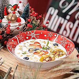 VEWEET Cereal Bowls Soup Bowl，Porcelain Bowls Set 15 OZ Breakfast Bowls, Christmas Bowls Serve for 6, Santa Claus Series