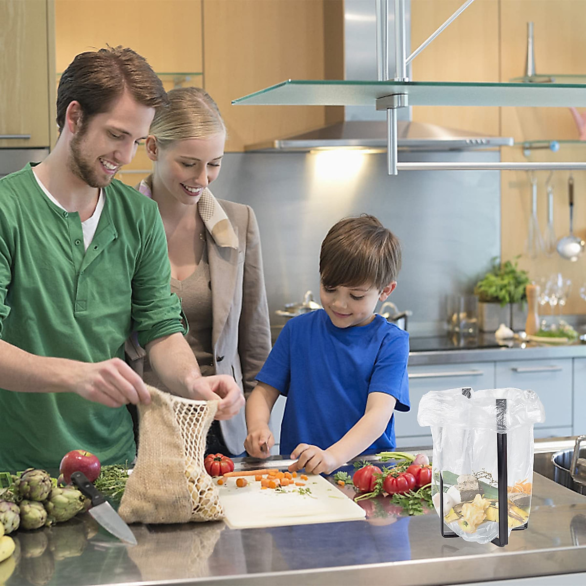 Kitchen Stand Holder, Plastic Bag Drying Rack, Multifunctional Countertop Cups Bottles Drying Rack for Plastic Bags, Bottles and Cups, Shelf Trash Bag (Black)