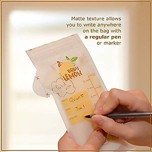 Baby Lemon Breast Milk Storage Bags with Spout - 8 oz, 100 Bags, Extra Thick, Leak Proof, Pre-sterilized, Ready to Use, BPA Free, Easy Write Material