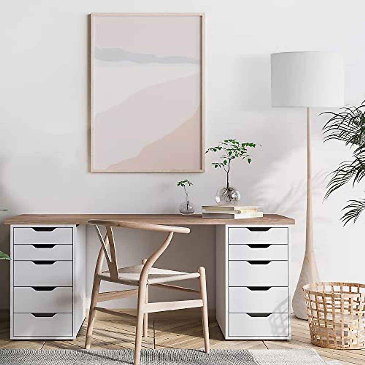 Globe Electric 52112 65" Floor Lamp, Faux Wood, Cotton Shade