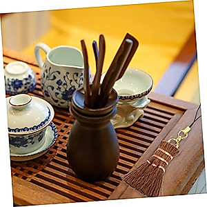 Gogogmee Small Broom Pendant Broom Desktop Broom Sweeping Hand Broom Keyboard Broom Whisk Broom for Tea Ceremony Natural Whisk Broom Tea Ceremony Broom Small Cleaning Broom Brown Silk