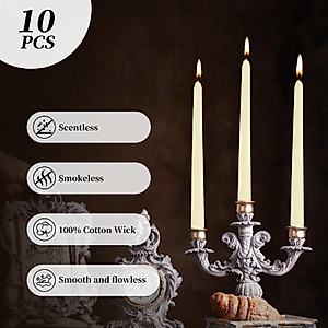 KONNI 0.87×10 Inch Ivory Taper Candles, Unscented and Smokeless Tall Candlesticks, 10 Pack Tapered Candles with Cotton Wicks, Long Burning, Ideal for Weddings, Dinner Parties, and Home Décor