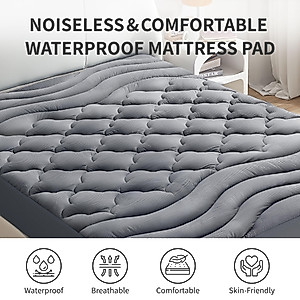 SONIVE Waterproof Mattress Pad - Quilted Fitted Mattress Topper, Soft and Breathable Mattress Protector, Fluffy Pillow Top Mattress Cover(Grey, Queen)