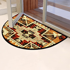 Native American Arrow Style Half Round Door Mat Indoor Entrance 24X36" Ethnic Semi Circle Floor Rug Non Slip Absorbent Bathroom Mats Half Moon Area Rugs for Kitchen Patio Fireplace Hearth Rugs