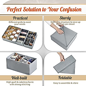 HAUSEIN 6 Pack Sock Underwear Drawer Organizer Dividers, 57 Cell Foldable Closet Organizers and Storage Boxes for Clothes, Clothing, Wardrobe, Socks, Bra, Tie, Scarf, Belt (Gray)