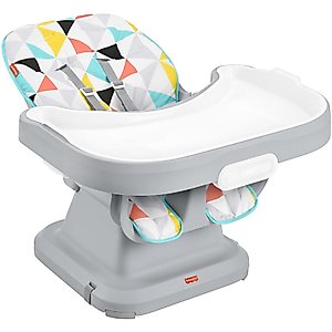Fisher-Price SpaceSaver Simple Clean High Chair Baby to Toddler Portable Dining Seat with Removable Tray Liner, Windmill