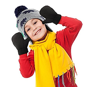 Syhood Toddlers Snow Gloves and Hats Knit Beanie Ski Earflap Hat and Gloves Baby Dinosaur Cap for Boy Girl (Black, 3-8 Years Old)