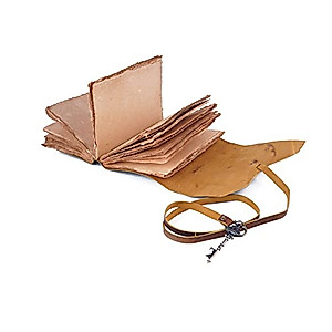 Burhano crafts vintage leather journal with key leather bound journal key closer Antique Handmade Deckle Edge Vintage Paper Leather Book of shadows - perfect for writing (8x6)