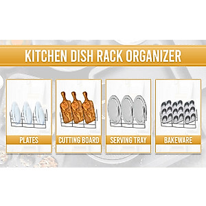 YBM Home Wire Dish Storage Rack for Plates, Cutting Boards, Bakeware, Pots and Pans, Serving Trays, Lids, and Other Cookware, 3 Section Plate Holder for Cabinets and Cupboards, Silver 2552