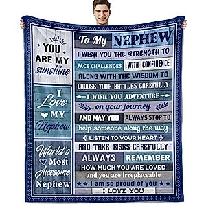 Sqovulw Nephew Gifts from Auntie Uncle Gifts for Nephew Gifts for Fathers Day Blanket Birthday Graduation Gift 2023 for Him to My Nephew Throw Blanket 60X50 Inch