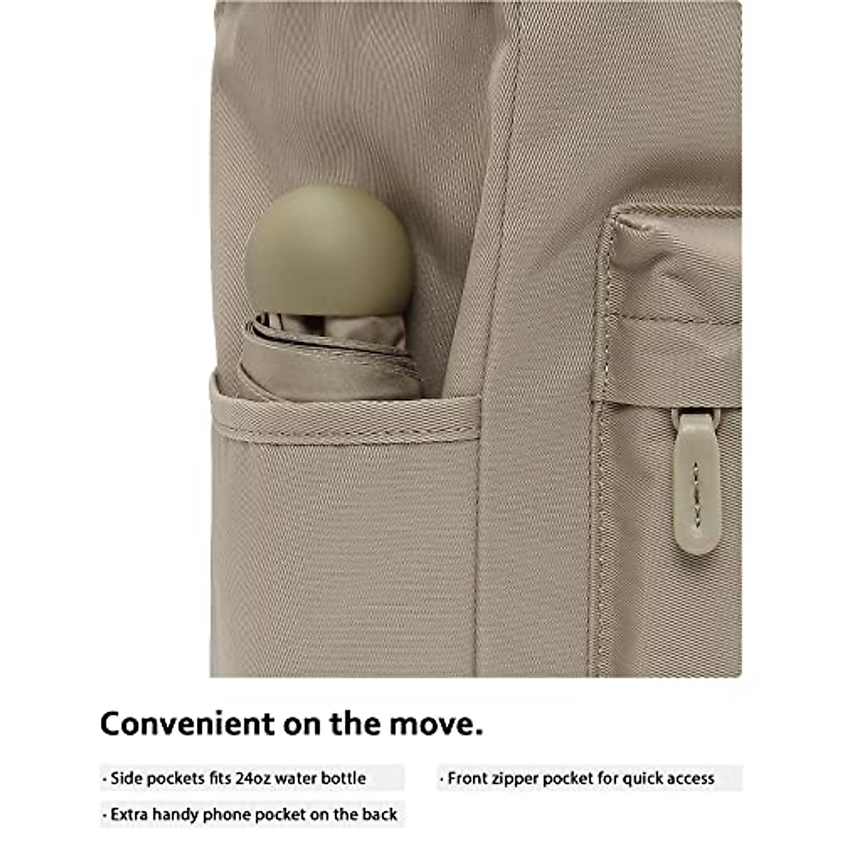 HotStyle Casual Daypack Backpack for Tween & Teen Girls, Multipurpose Middle School Bag Bookbag, Angled Top, Plain, Pastel Khaki