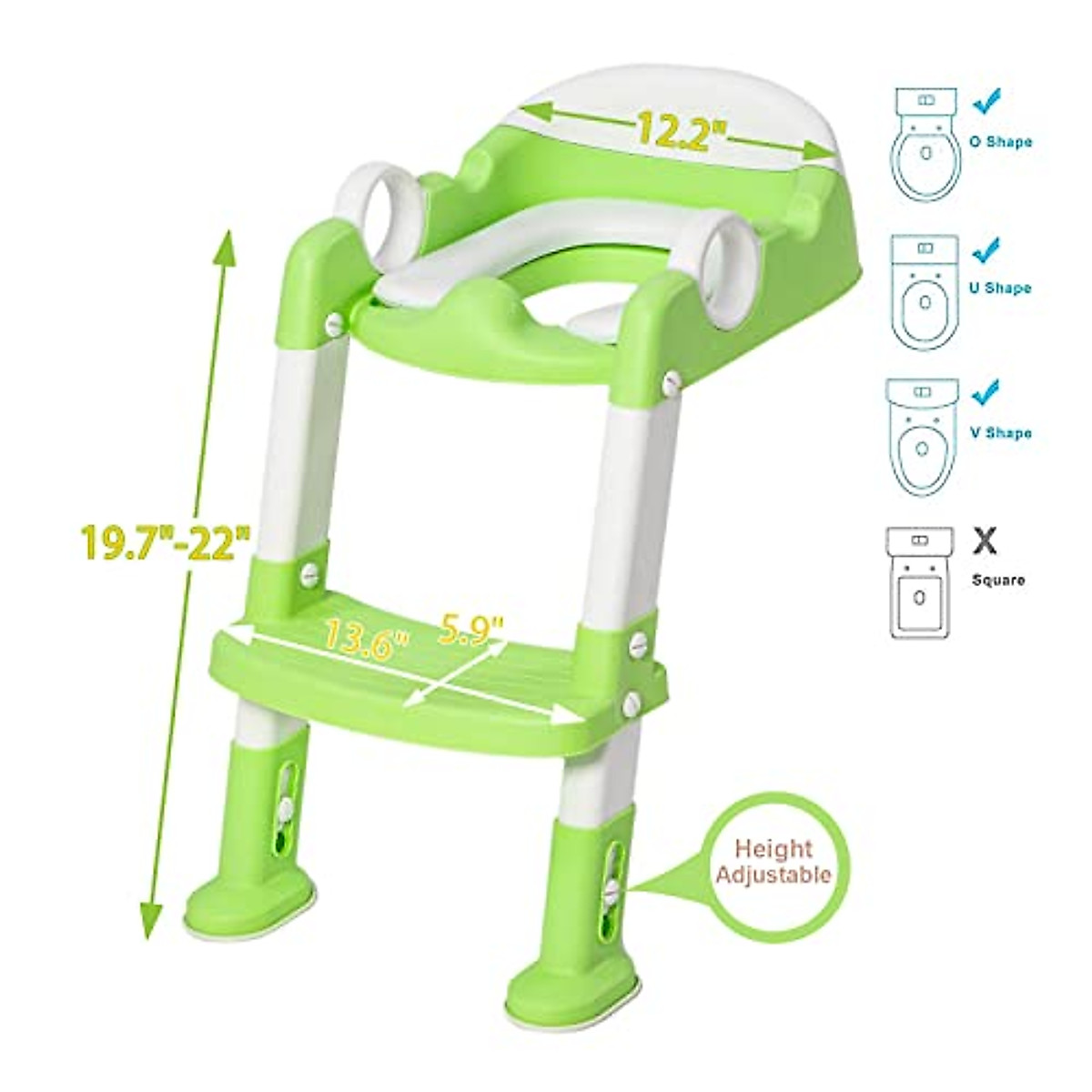 Potty Training Toilet Seat with Step Stool Ladder for Boys and Girls,Toddler Kid Children Toilet Training Seat Chair with Handles,Height Adjustable,Non-Slip Wide Step(Green)