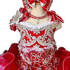 Jenniferwu G016 Glitz Infant Toddler Baby Newborn Little Girl's Pageant Party Birthday Dress RED Size 12-18M