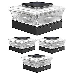 Davinci Lighting Cubed Solar Outdoor Post Cap Lights - 4x4 5x5 6x6 - Bright LED Light for Fence Deck Garden or Patio Posts (4 Pack)