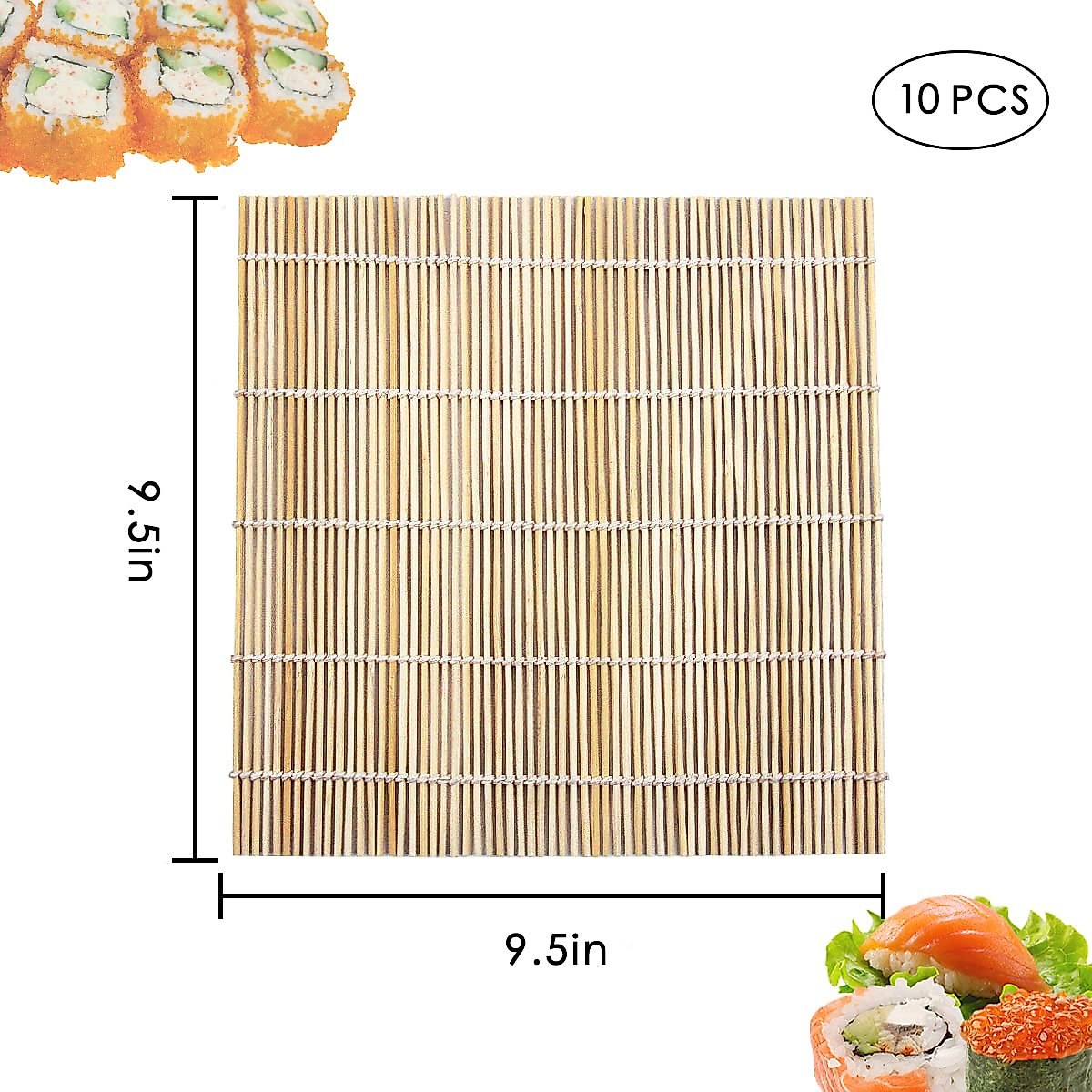 LEEFONE 10 PCS 9.5" x 9.5" Natural Bamboo Sushi Rolling Mat