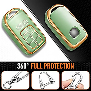 Toykee Key Fob Cover Keychain Accessories for Honda for Accord Civic CR-V CRV Pilot Passport HRV EX EX-L Touring Odyssey 5 Buttons, TPU Case+D-Ring+Hook(Green)