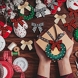 JOICE 120pcs Christmas Mini Burlap Bow Buffalo Plaid Bow for Craft，White and Black Checkered Bows Red and Black Gingham Ribbon Bows Farmhouse Home Decoration for Christmas Tree Gift Decorations (3 Colors)