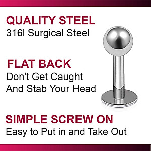 bodyjewellery 4pcs 16g Labret Lip Stud Monroe Cartilage Tragus Helix Earring Snake Bites Conch Spider Bites Piercing 3mm Ball - 6mm