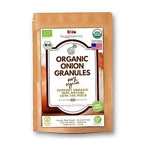 Huggiberries Organic Onion Granules 7 OZ - Pure, Natural, and Delicious Onion Powder for Soups, Veggies, Meat - Gluten-Free, Vegan, and Organic Potent - Antioxidants, Supports Heart and Cardio
