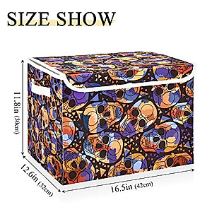 innewgogo Skull Purple Shadow Storage Bins with Lids for Organizing Closet Organizers with Handles Oxford Cloth Storage Cube Box for Books