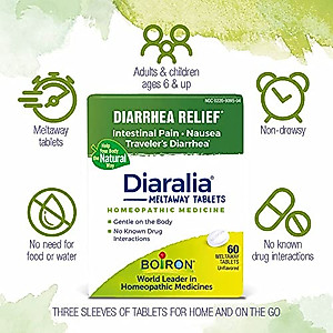 Boiron Diaralia Tablets for Diarrhea Relief, Gas, Bloating, Intestinal Pain, and Travler's Diarrhea - 60 Count
