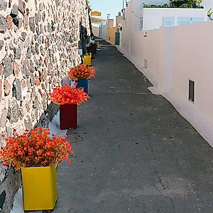 URSTOUD 6PCS Artificial Eucalyptus Plants,Fake Boxwood Shrubs UV Resistant No Fade Faux Plastic Bridal Bouquet Indoor Outdoor Home Garden Kitchen Office Table Vase(Fall Orange), Brown Orange