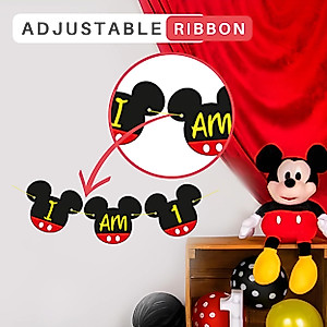 Mickey Mouse First Birthday Banners - NB to 12 Month Photo Banner with I am One High Chair Banner - First Birthday Decorations - Mickey Mouse Party Supplies - Picture Frame Banners - Clubhouse Decoration for 1st or 12th Birthday