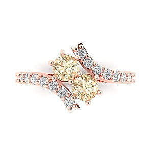 Clara Pucci 1.98 ct Round Cut 2 stone Solitaire Natural Brown Morganite Engagement Promise Anniversary Bridal Ring 18K Rose Gold 10.5