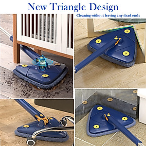 360° Rotatable Adjustable Cleaning Mop, Triangle Microfiber Mop with Long Handle, 6 Replaceable Reusable Washable Mop Pads, mops for Floor/Ceiling/Corner/Glass Cleaning